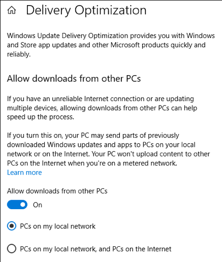 Windows Update Delivery Optimisation